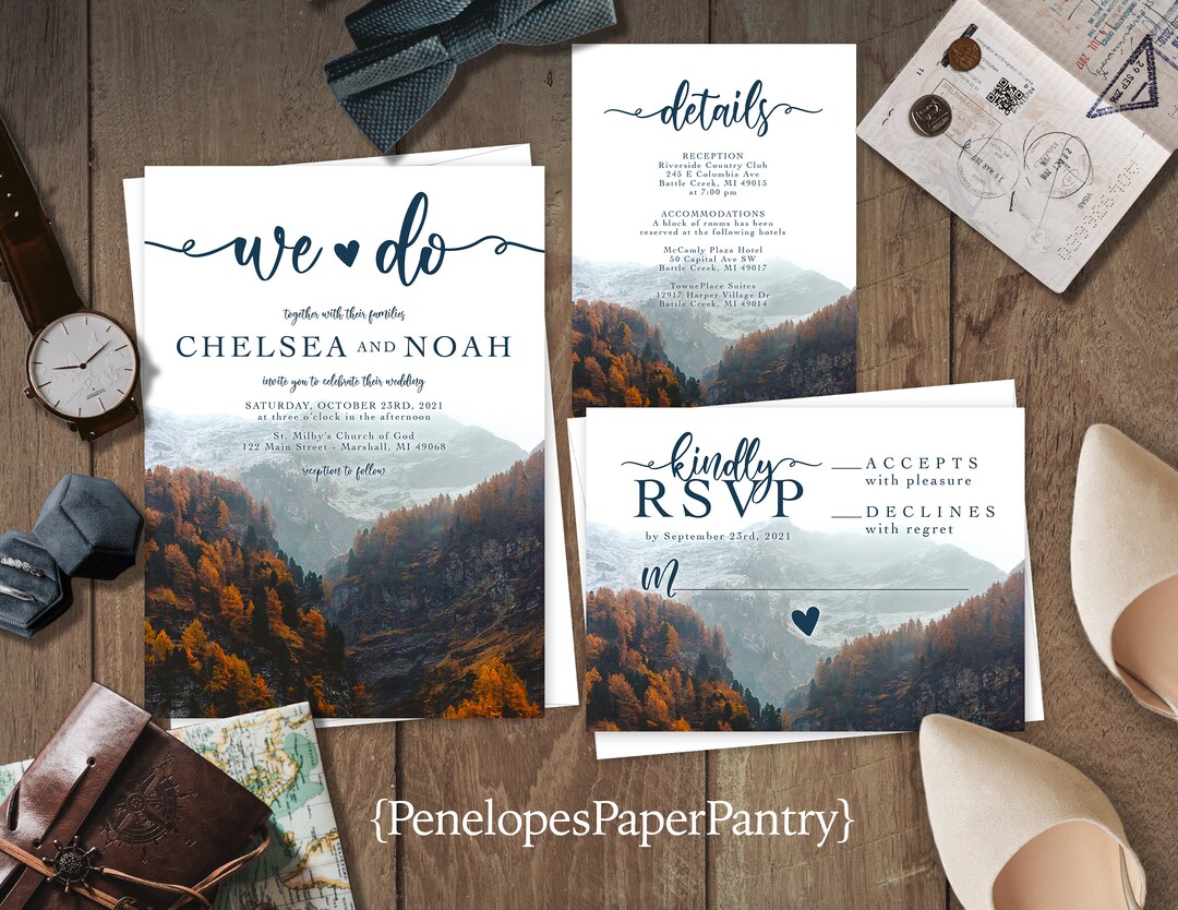 Mountain Wedding Invitation,fall Mountain Wedding Invite,mountains ...