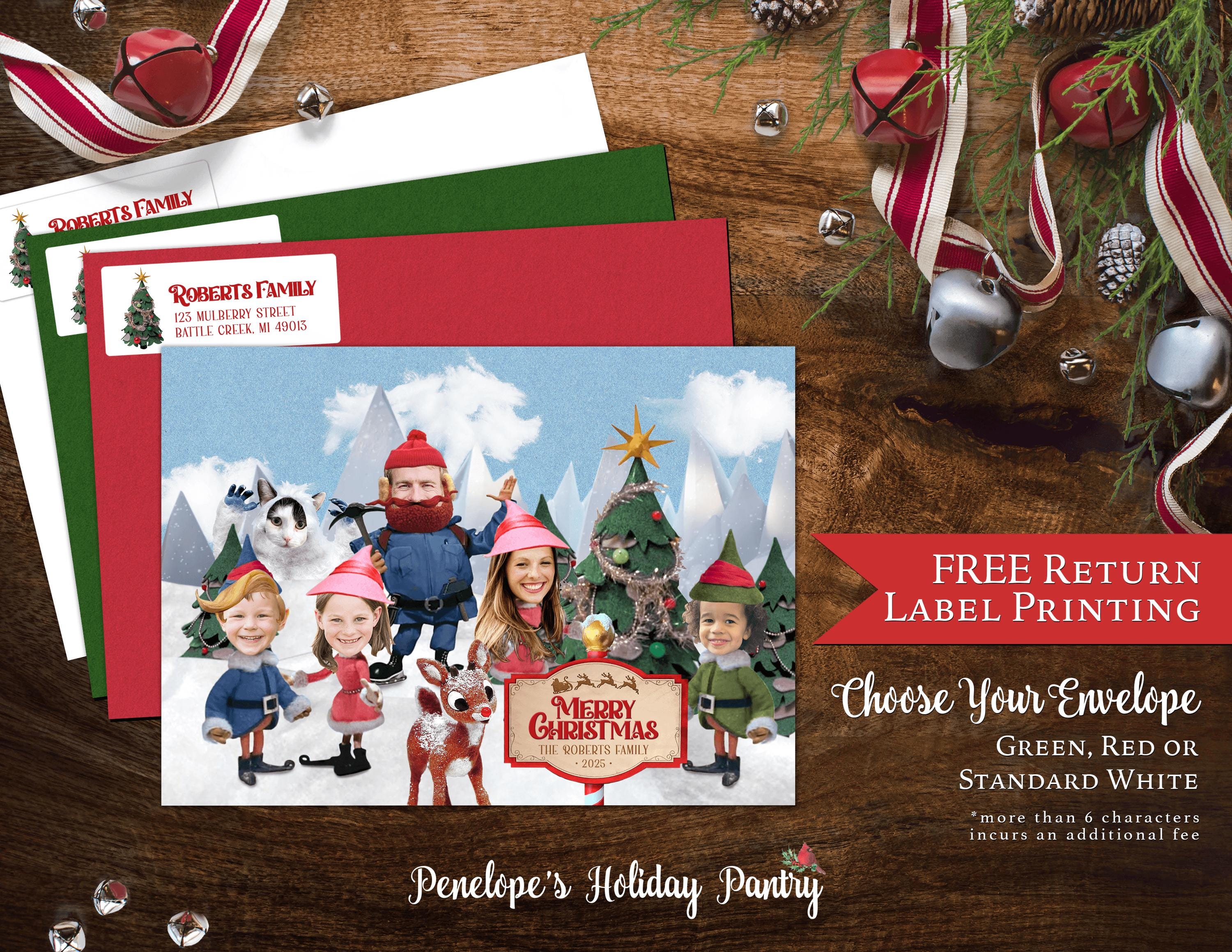 Funny Rudolph Christmas Family Photo Card Personalized Double Sided ...