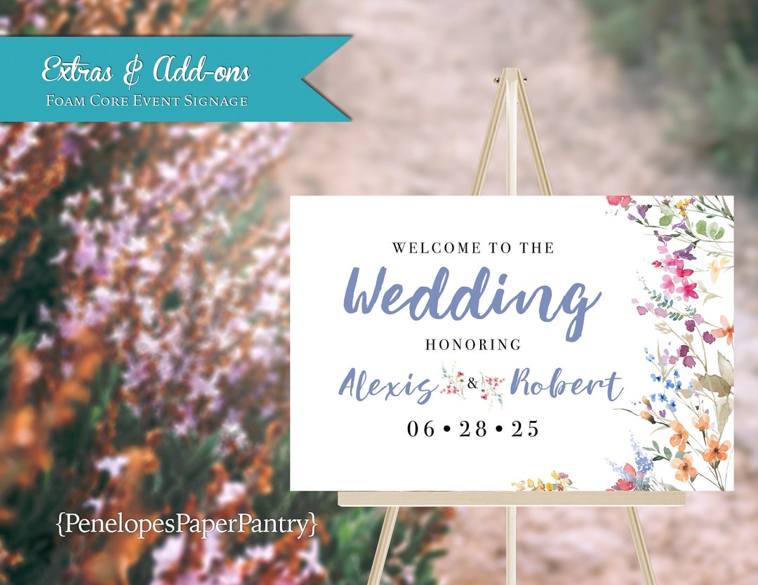 Elegant Wildflower Summer Wedding Welcome Sign Personalize Printed Foam ...