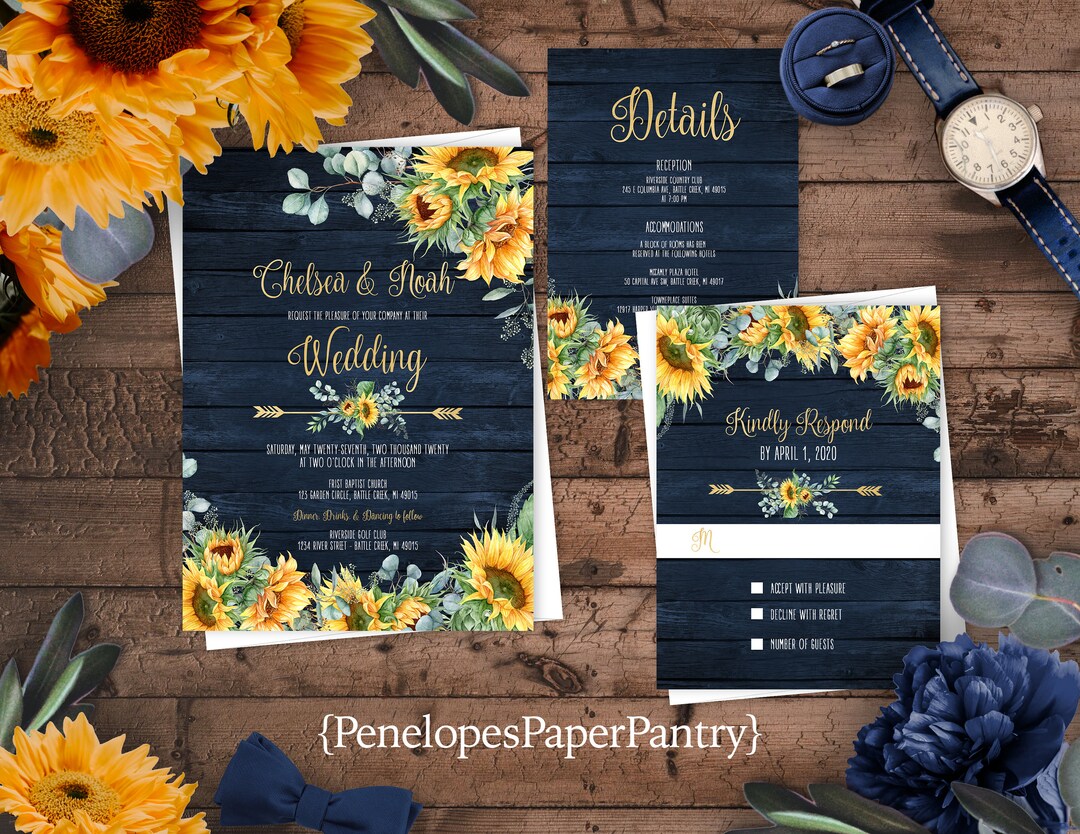 Rustic Sunflower Fall Wedding Invitation,fall Wedding Invite,sunflowers ...