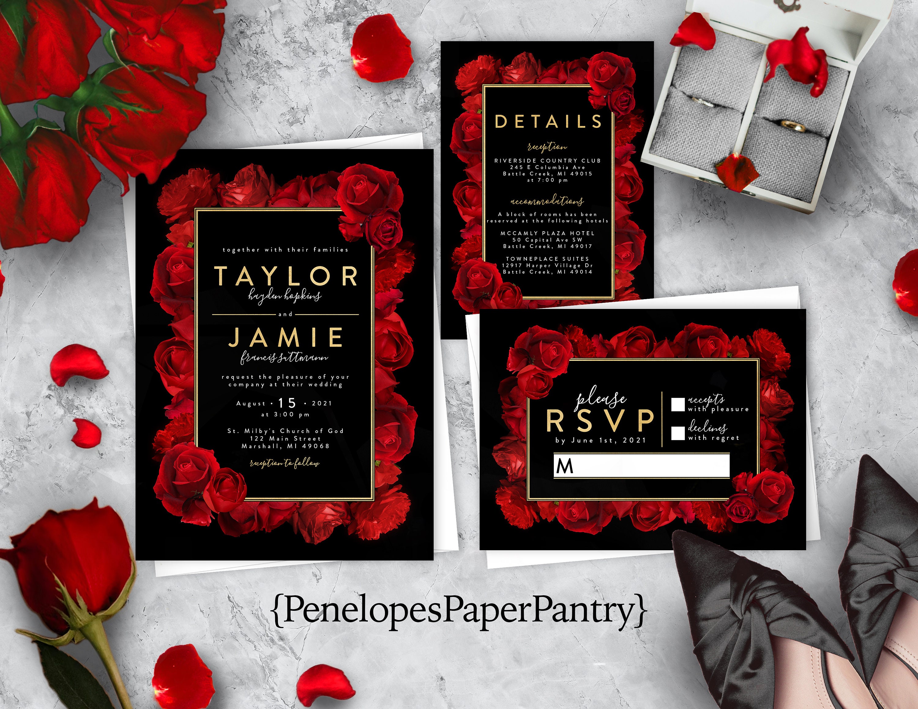 Red And Black Wedding Invitations