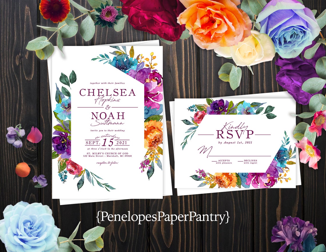 Elegant Bright Floral Summer Wedding Invitationhot - Etsy