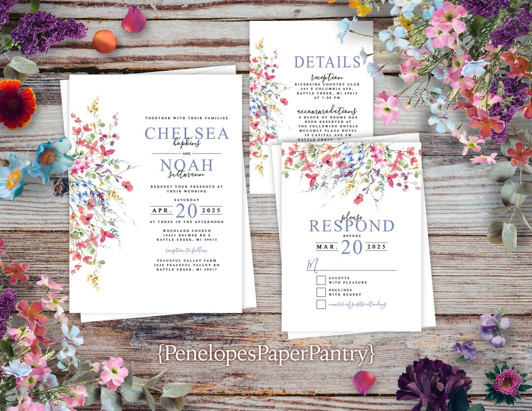 Wildflower Wedding Invitation,wildflower Wedding Invite,summer Wedding ...