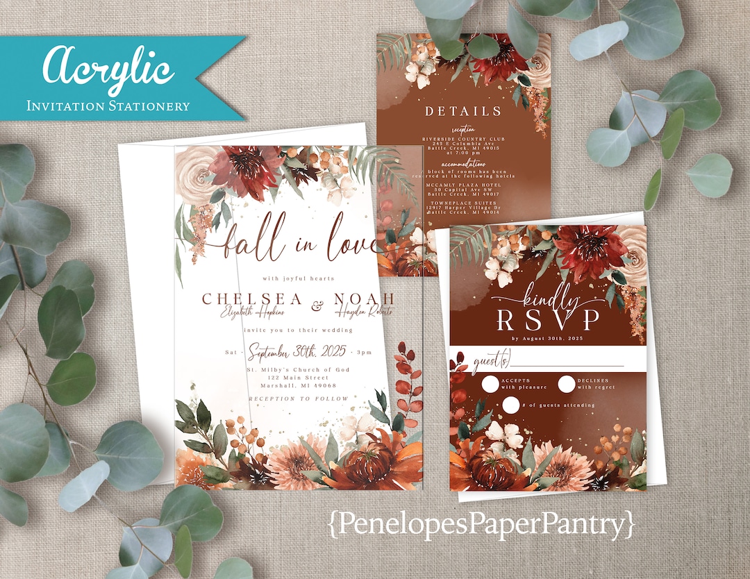 Acrylic Wedding Invitation,fall Wedding Invite,fall in Love,terracotta ...
