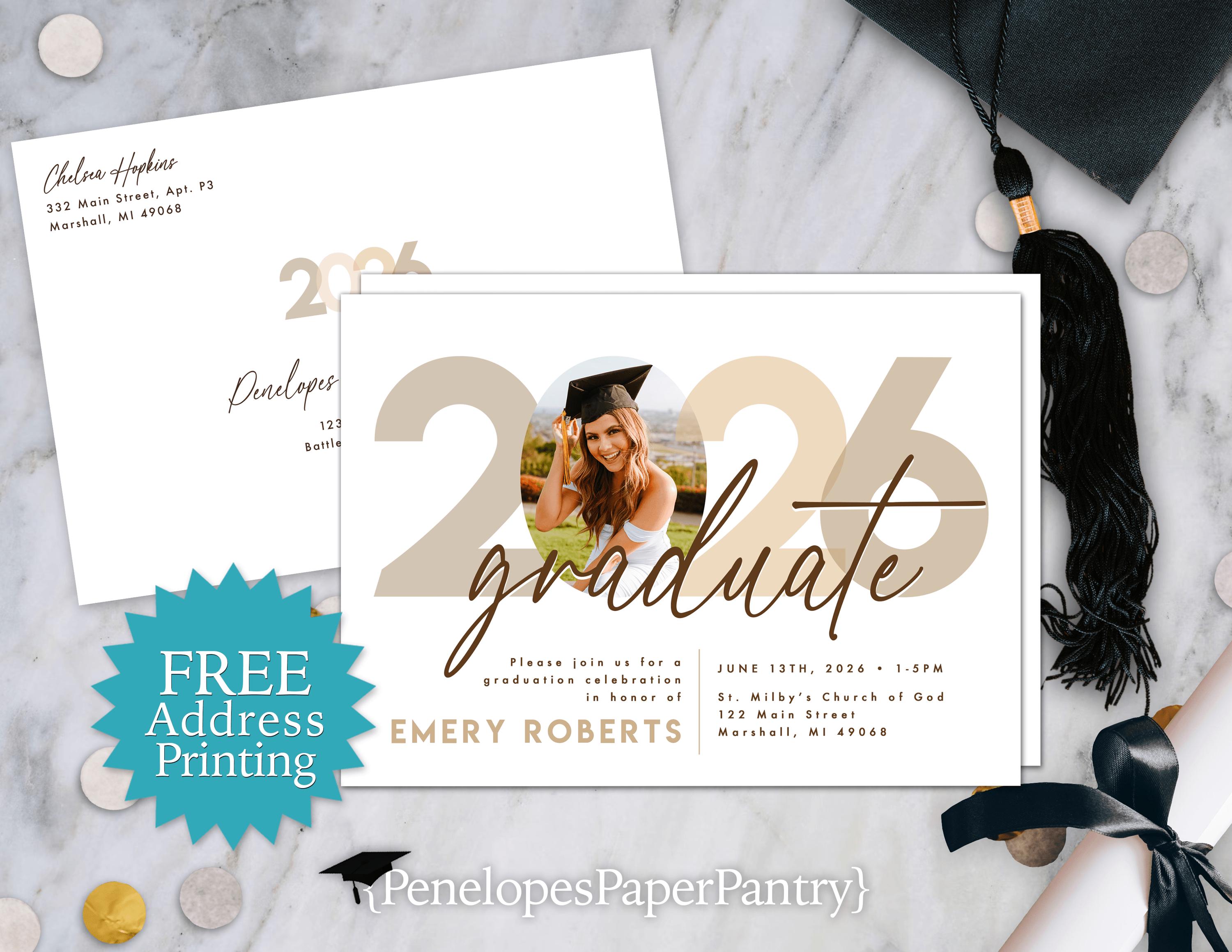 Beige Graduation Photo Party Invitation Announcement One Photo Neutral ...