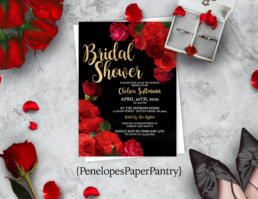 Red Rose Bridal Shower Invitation,red Rose Shower Invite,red Rose Theme ...