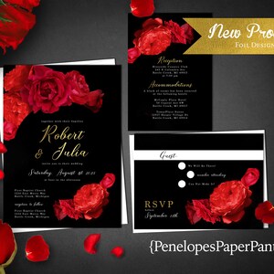 Classic Red Rose Wedding Invitation,red Rose Invite,red Roses,gold Foil ...