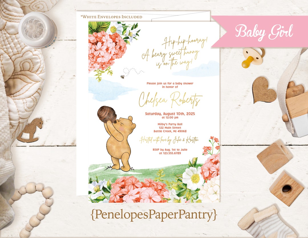 Winnie the Pooh Baby Shower Invitation,winnie the Pooh Baby Girl Shower ...