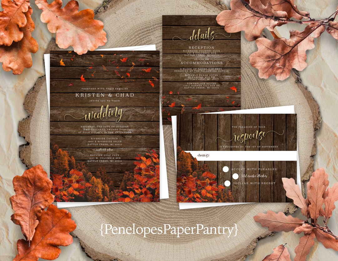 Rustic Fall Wedding Invitation,fall Wedding Invite,burnt Orange,fall ...