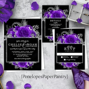 Purple Wedding Invitation,purple Rose Invitation,silver,calligraphy ...