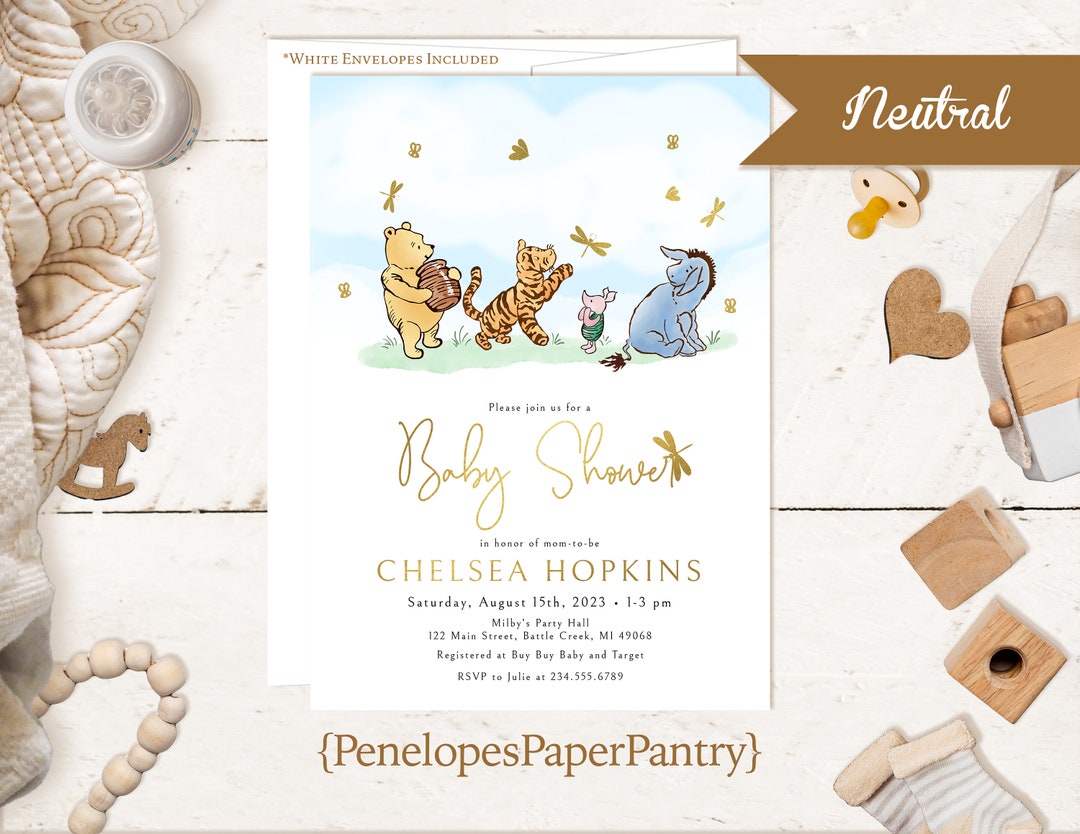 Vintage,winnie the Pooh,baby Shower Invitation,classic Pooh Baby Shower ...