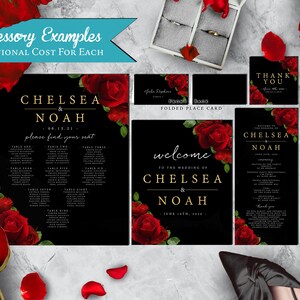 Elegant Black and Red Rose Wedding Invitations,red Roses,black Shimmer ...