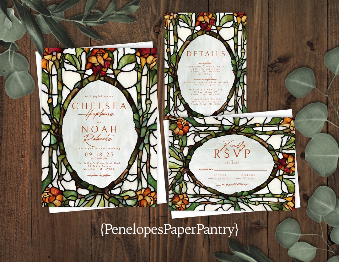 Oval Stained Glass Wedding Invitation,stained Glass Wedding Invite ...
