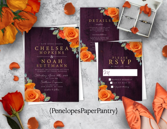 Purple Rustic Wedding Invitations
