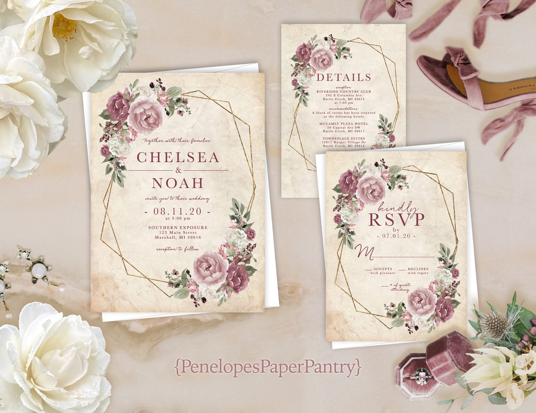 Elegant Rustic Floral Wedding Invitation,summer Wedding Invite,dusty ...