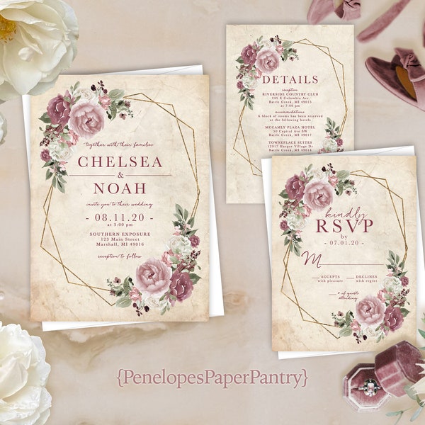 Mauve Wedding Invitation - Etsy