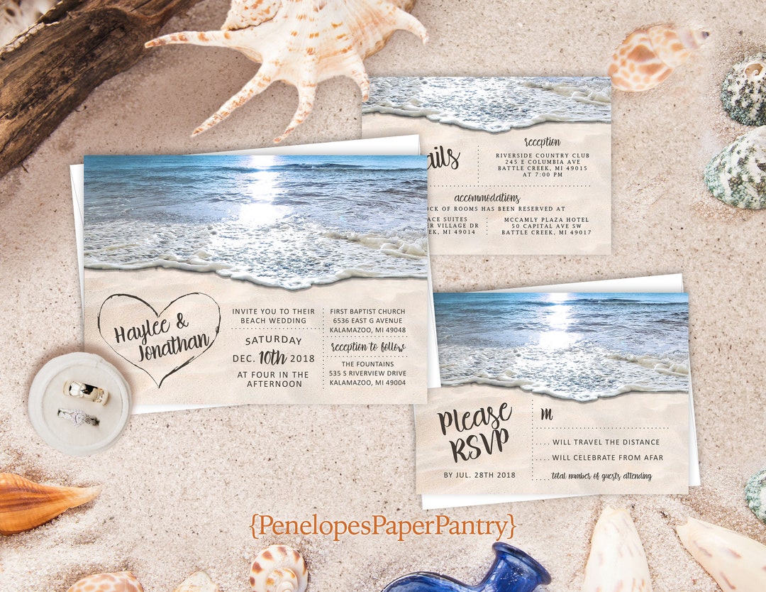 Romantic Beach Wedding Invitation,personalized,beach Wedding Invite ...