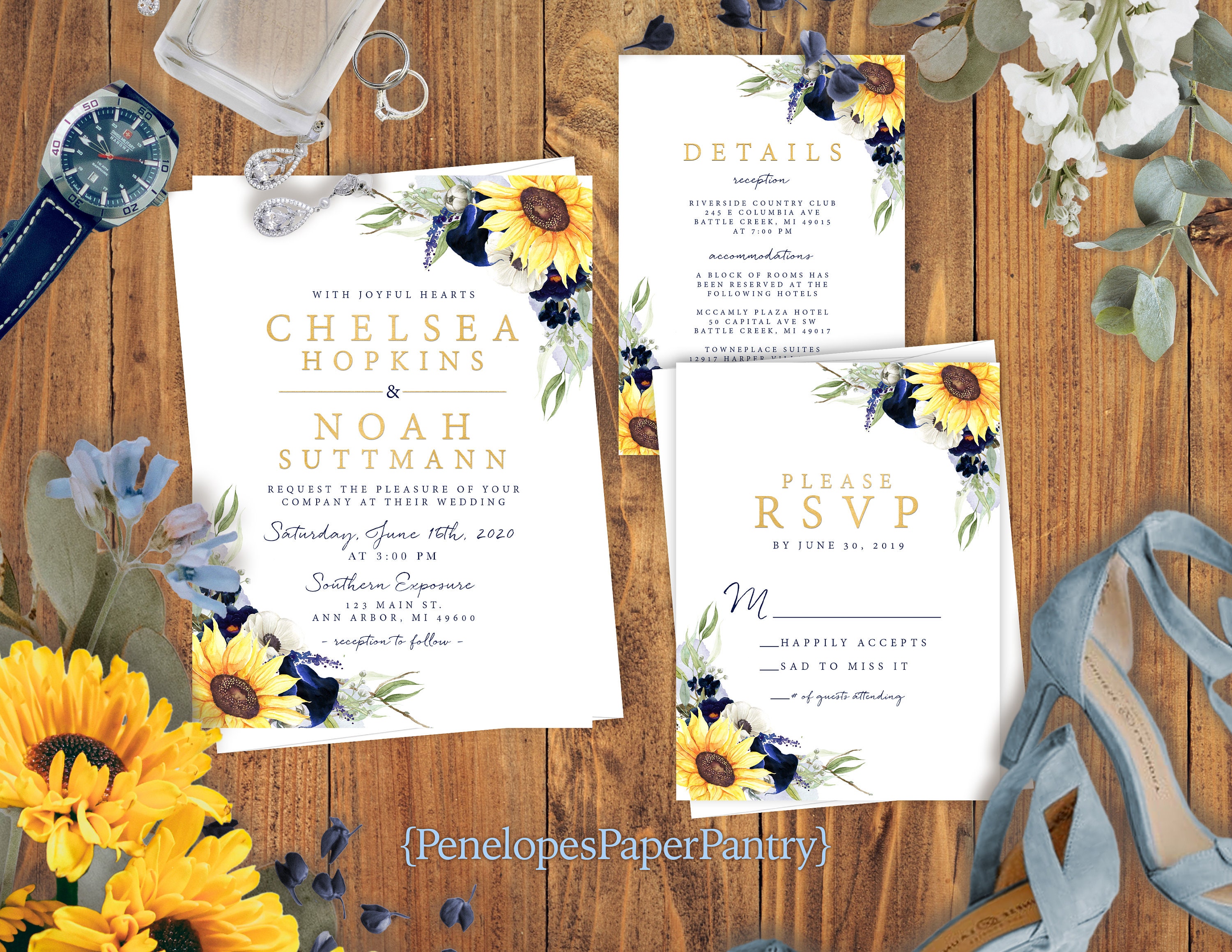 Blue And Yellow Wedding Invitations