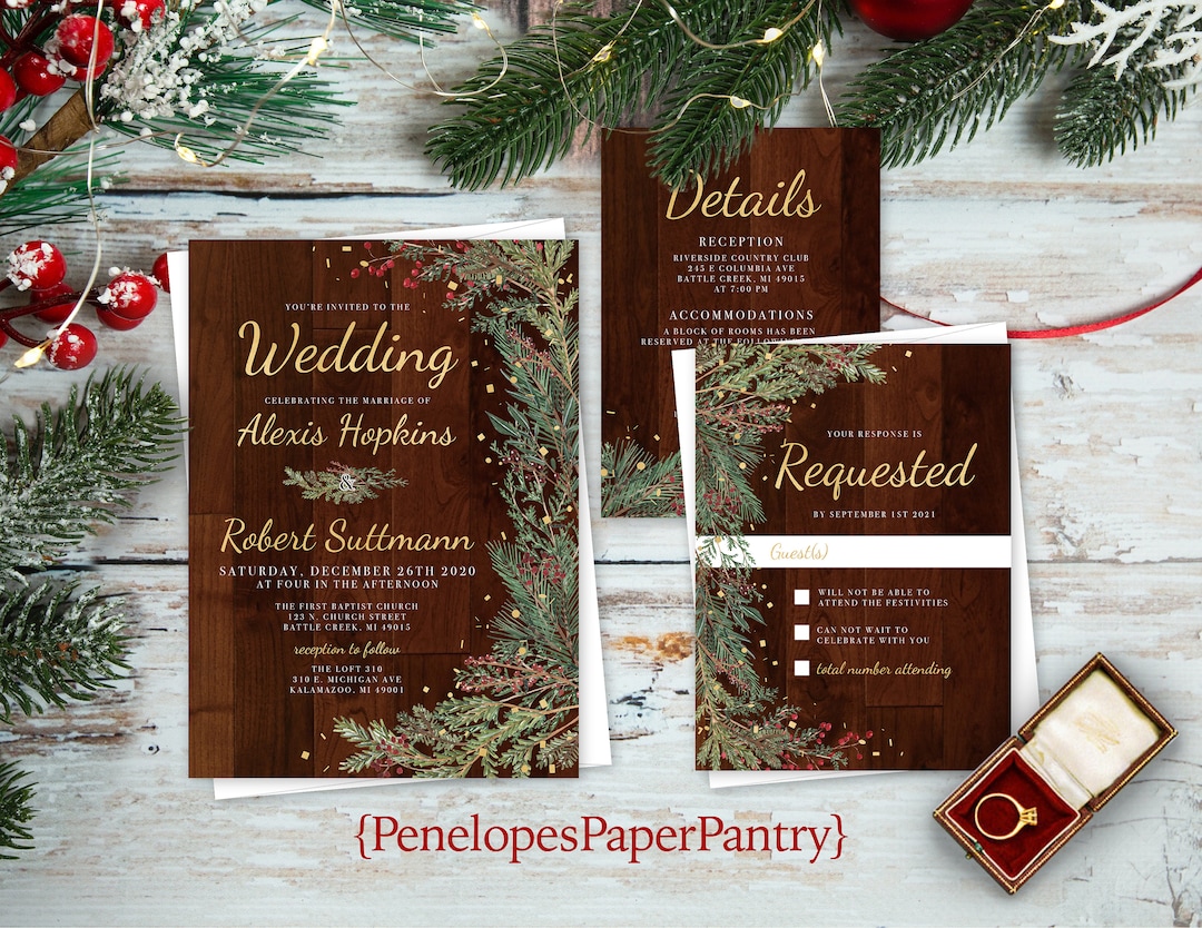 Rustic Winter Wedding Invitation,winter Wedding Invite,barn Wood ...