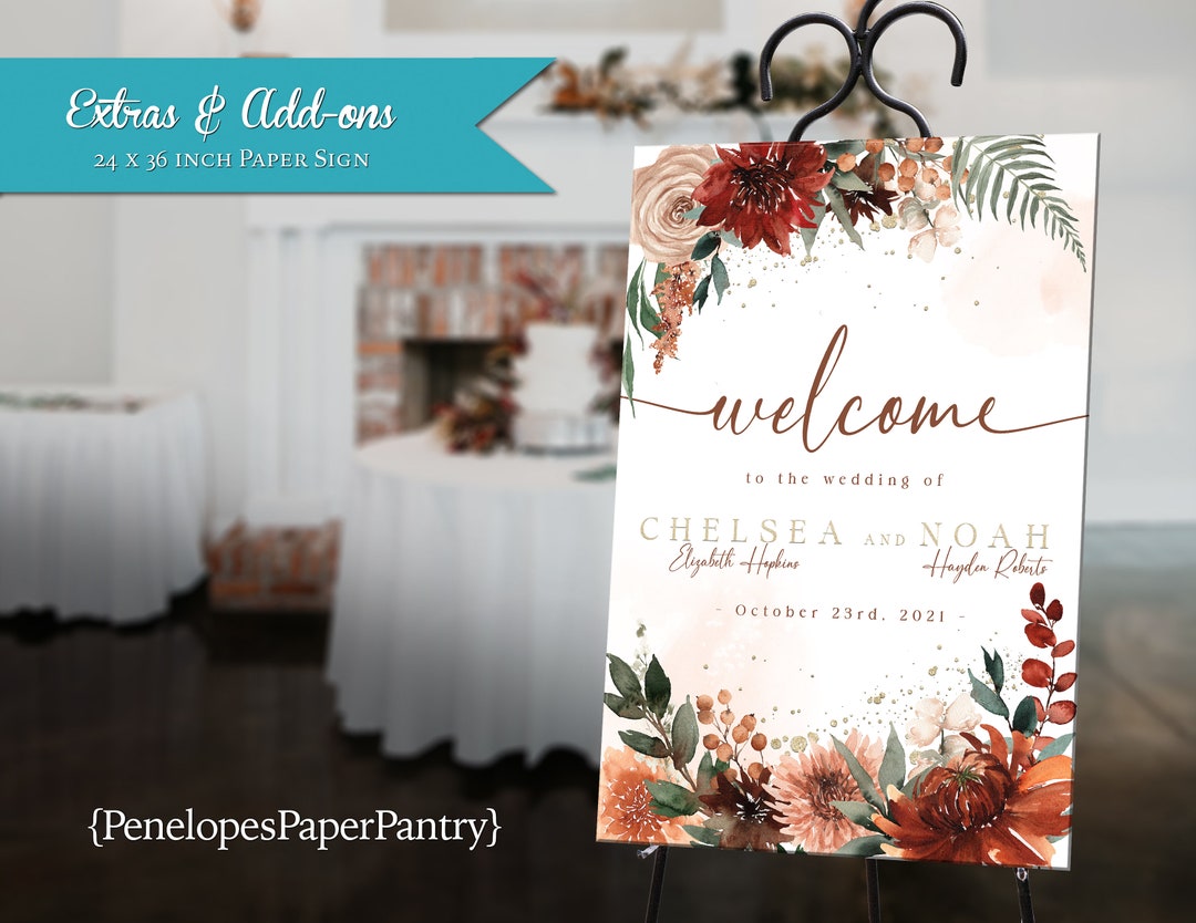 Elegant Terra Cotta Burnt Orange Sage Floral Fall Wedding Welcome Sign ...