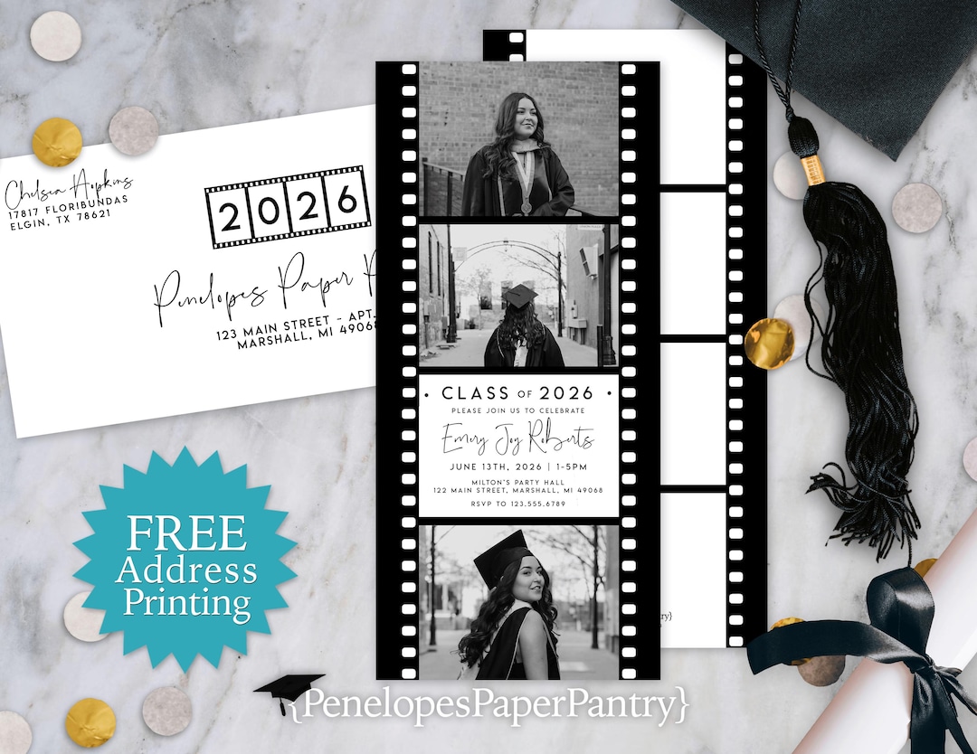 Retro Movie Reel Graduation Invitation, Class of 2026 (printed ...