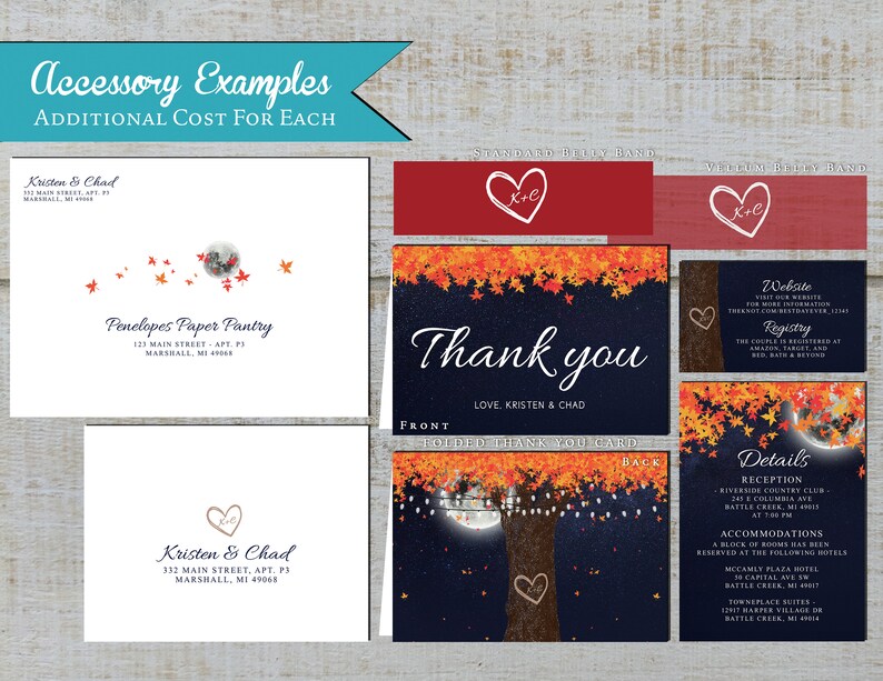 Rustic Fall Wedding Invitation, Navy Night Sky, Oak Tree, Fairy Lights ...