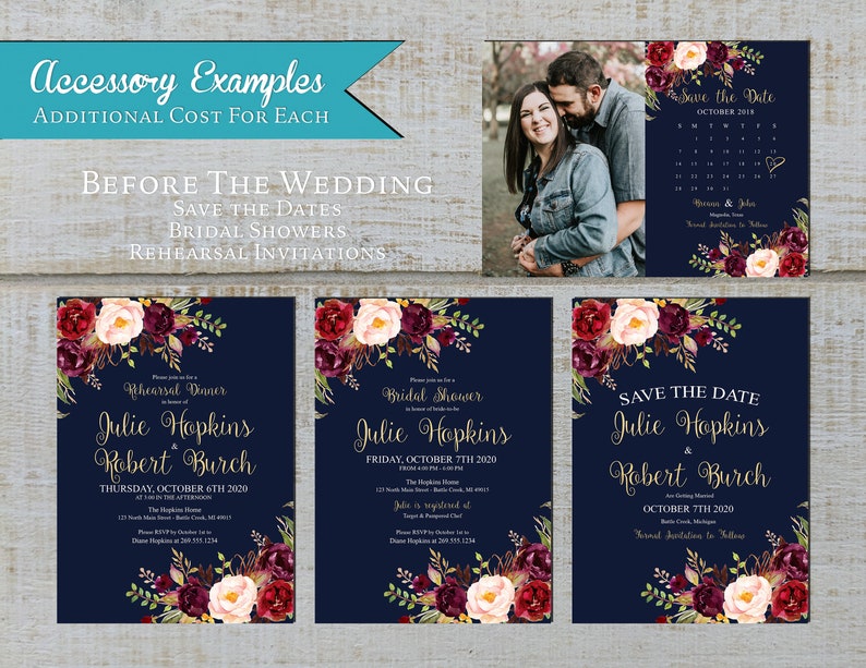 Romantic Navy Fall Wedding InvitationNavy | Etsy
