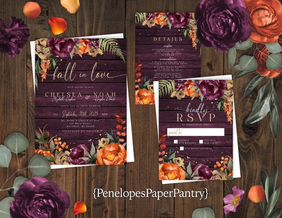 Purple Rustic Wedding Invitations