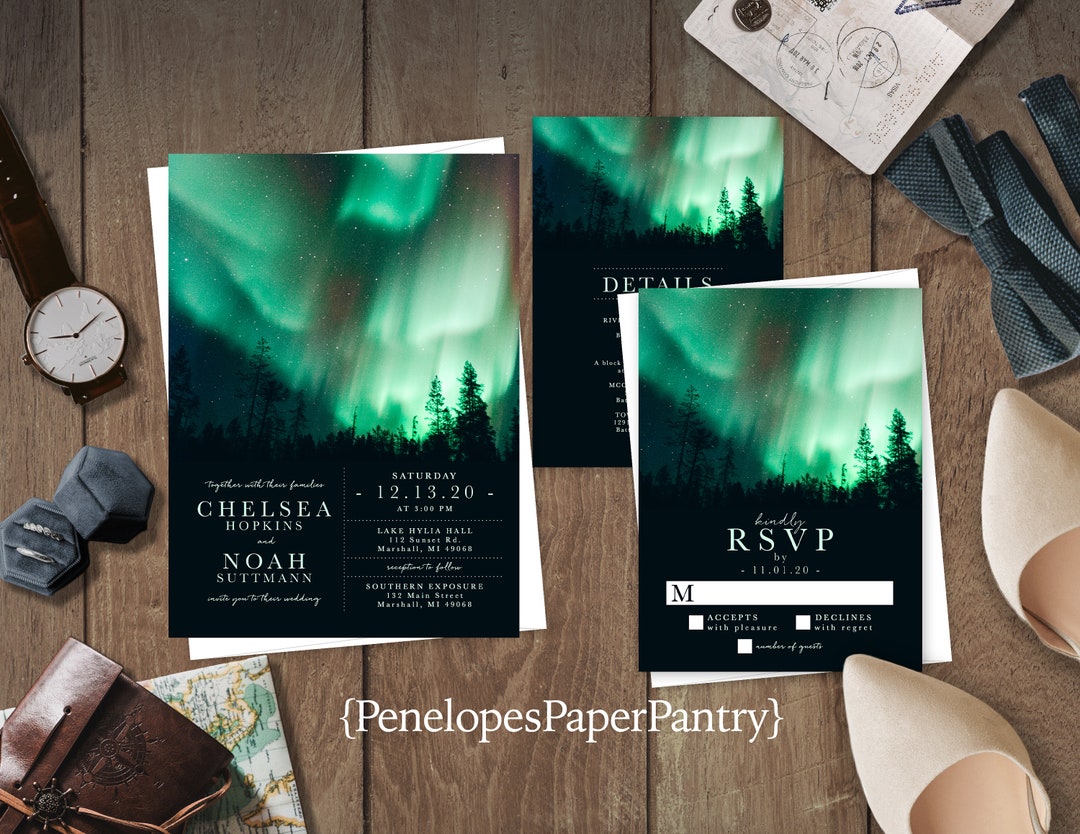 Personalized Northern Lights Wedding Invitation,northern Lights Theme ...