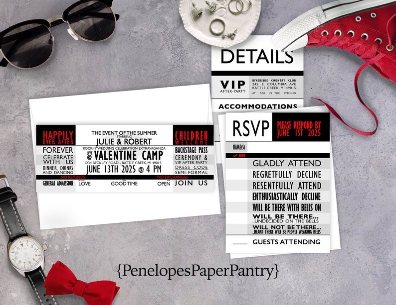 Concert Ticket Wedding Invitation Personalized Rock Pop Jazz Country ...