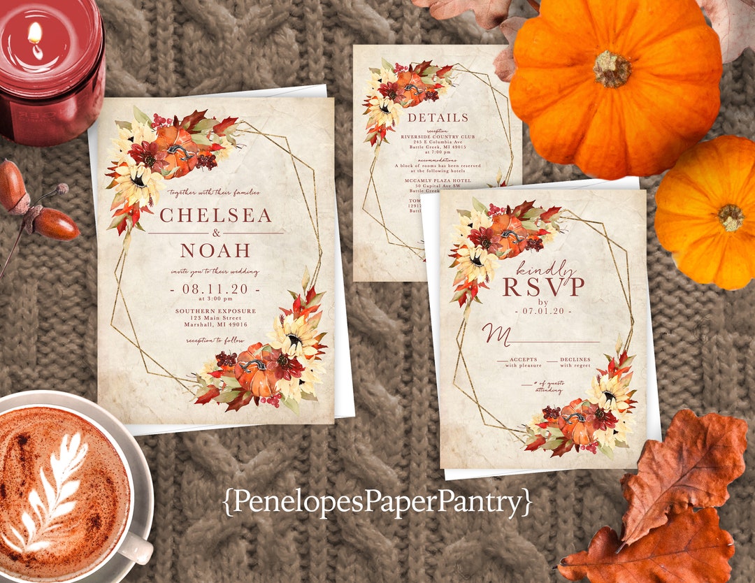 Rustic Fall Wedding Invitation,rustic Fall Wedding Invite,pumpkin Theme ...