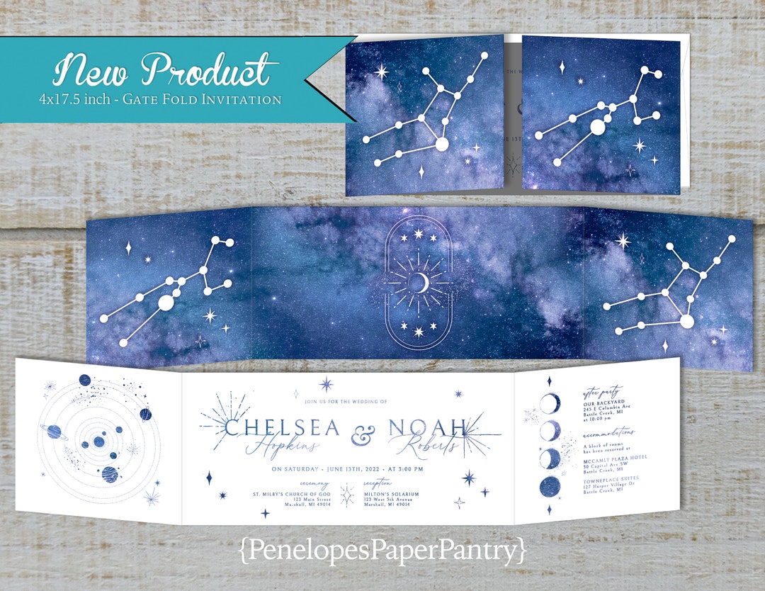 Unique Gatefold Constellation Wedding Invitation Personalized Star ...