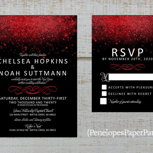 Red and Black Wedding Invitation Set Red Glitter Red Wedding - Etsy