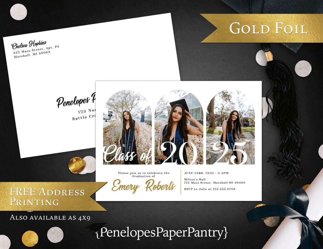 Elegant Graduation Party Invitation Announcement Multiple Photos Arch ...