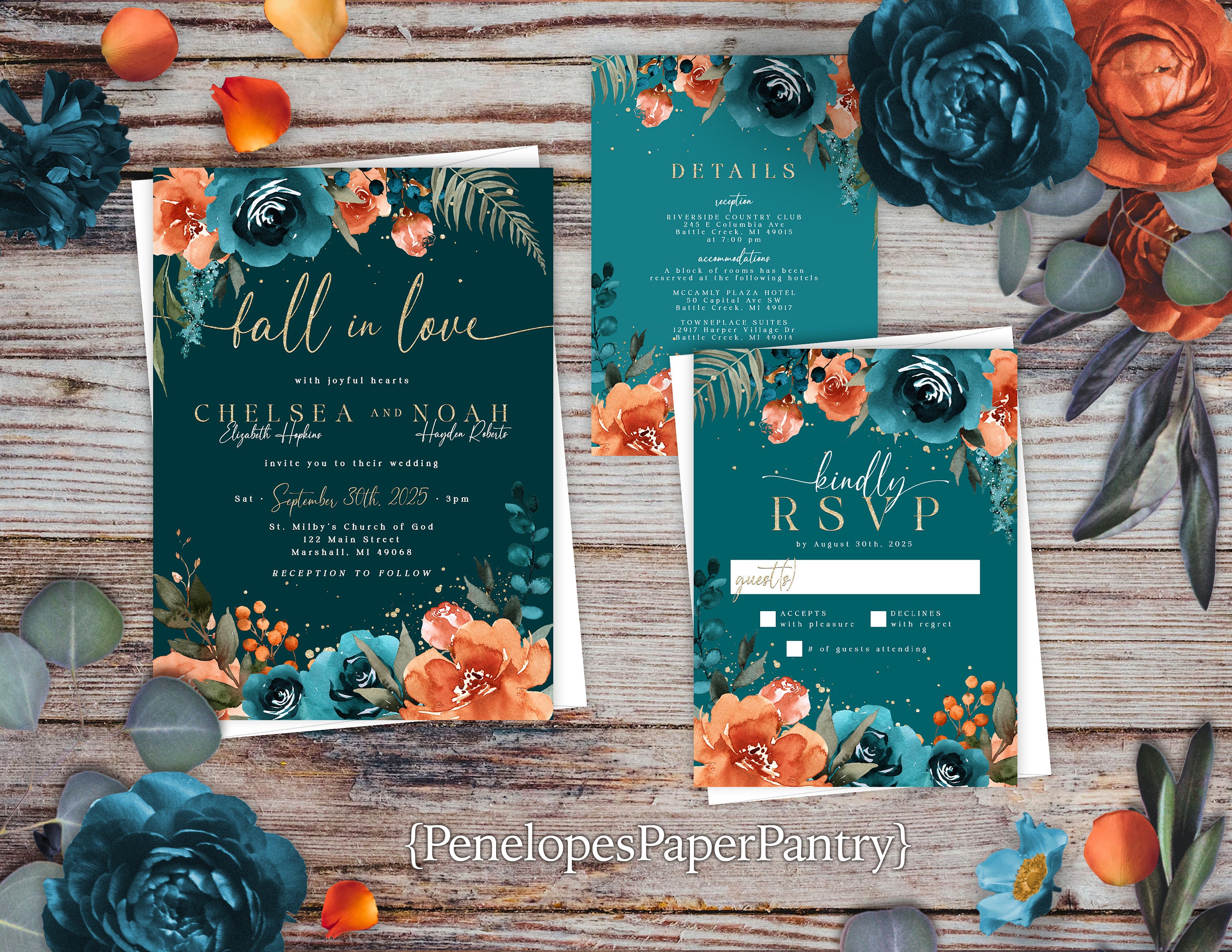 Turquoise And Orange Wedding Invitations