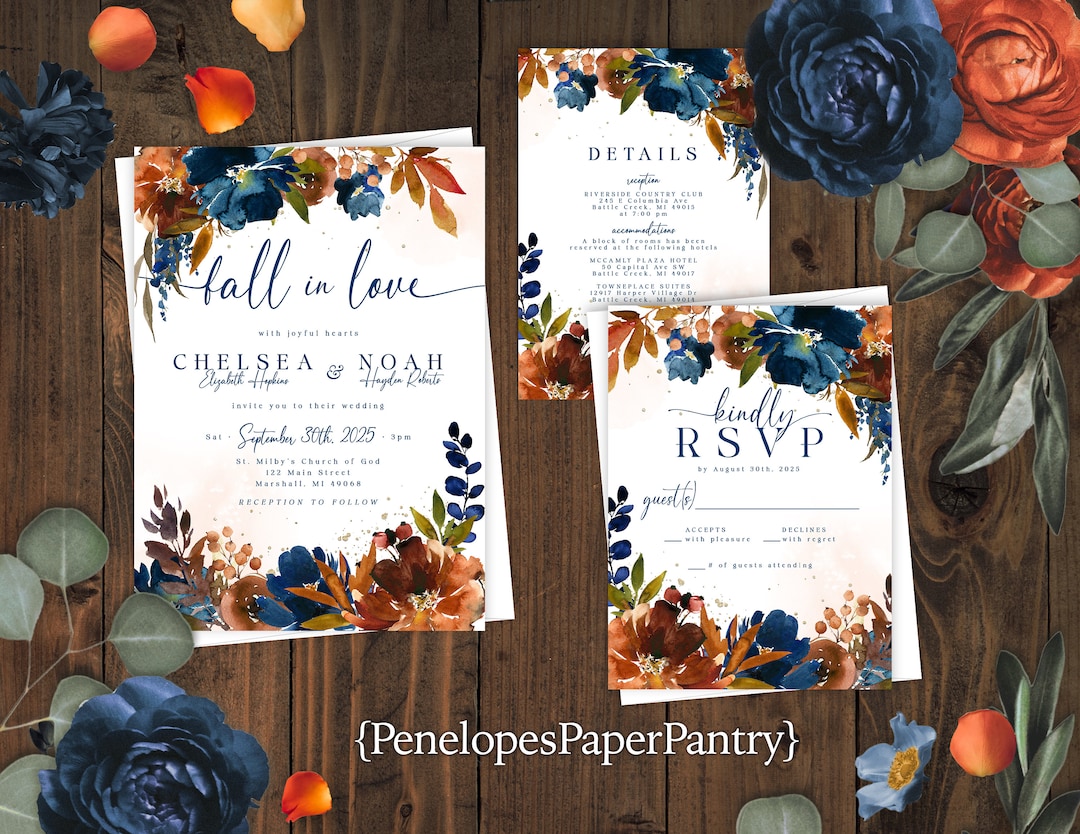 Elegant Floral Fall Wedding Invitation Personalized Dark Turquoise ...