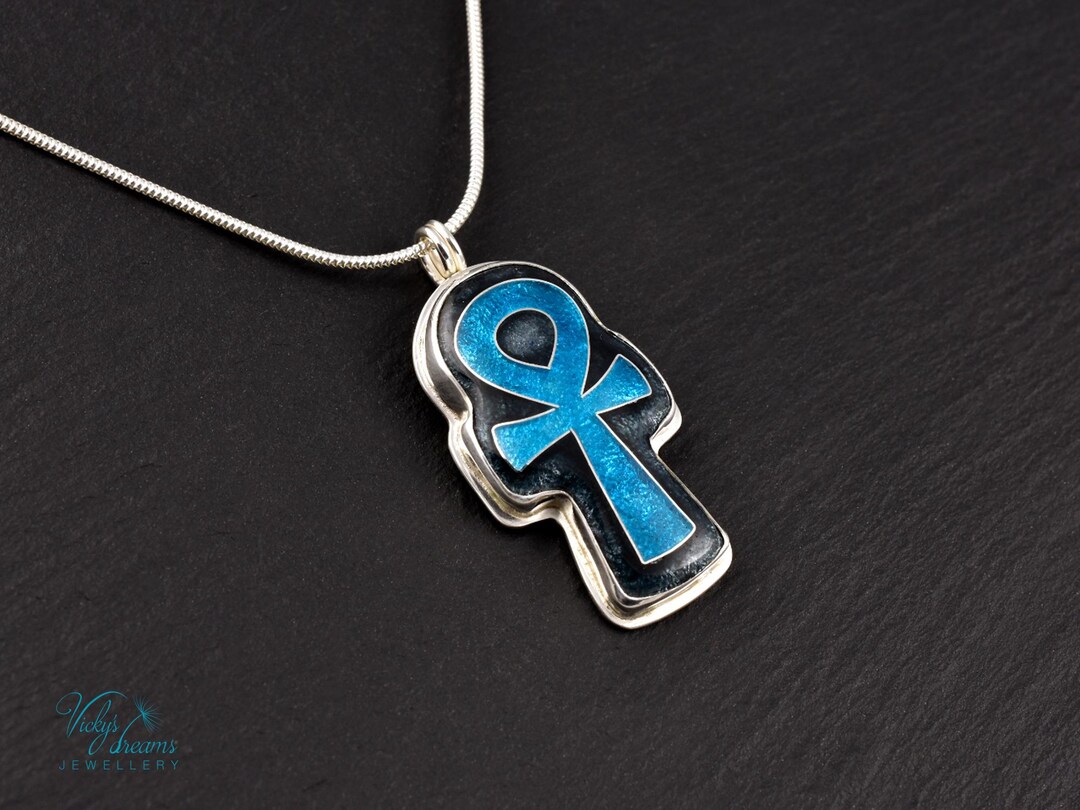 Sterling Silver Enameled Ankh Pendant With Cloisonne Blue Cross - Etsy