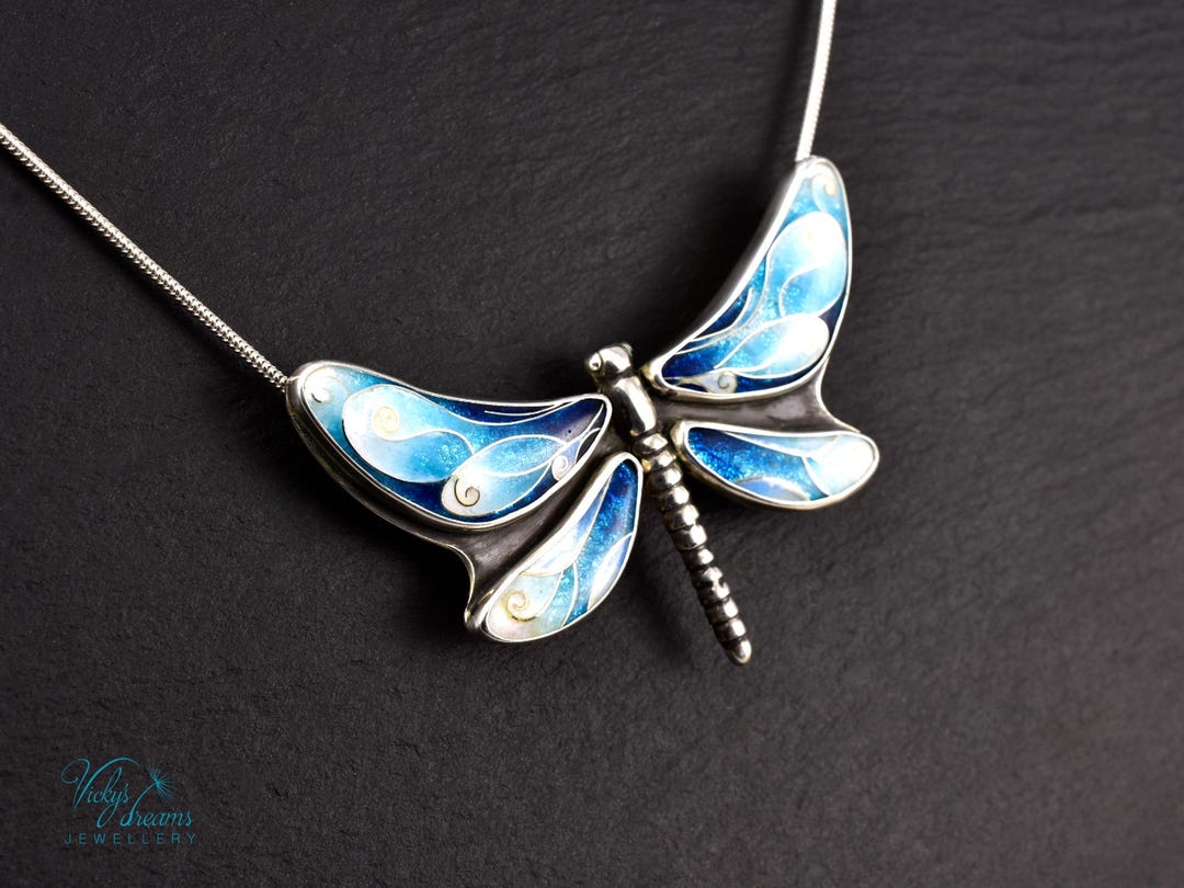Vibrant Cloisonne Enamel Dragonfly Necklace Wearable Art Gift - Etsy