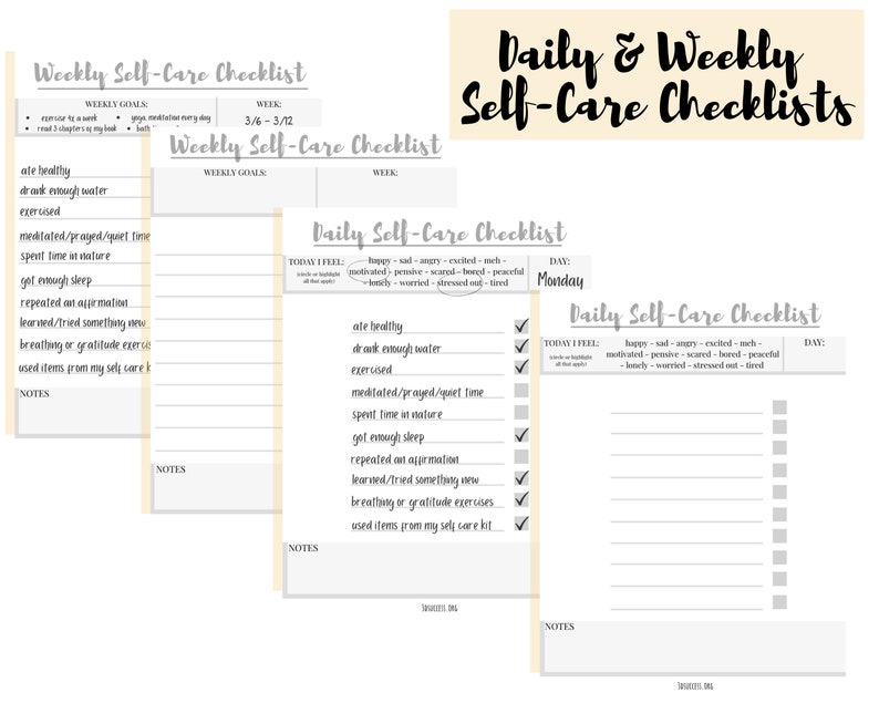 Self-care Checklist and Tracker / Daily and Weekly Self Care Printable ...