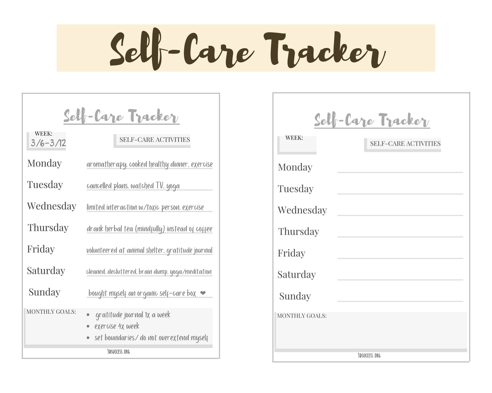 Self-care Checklist and Tracker / Daily and Weekly Self Care Printable ...