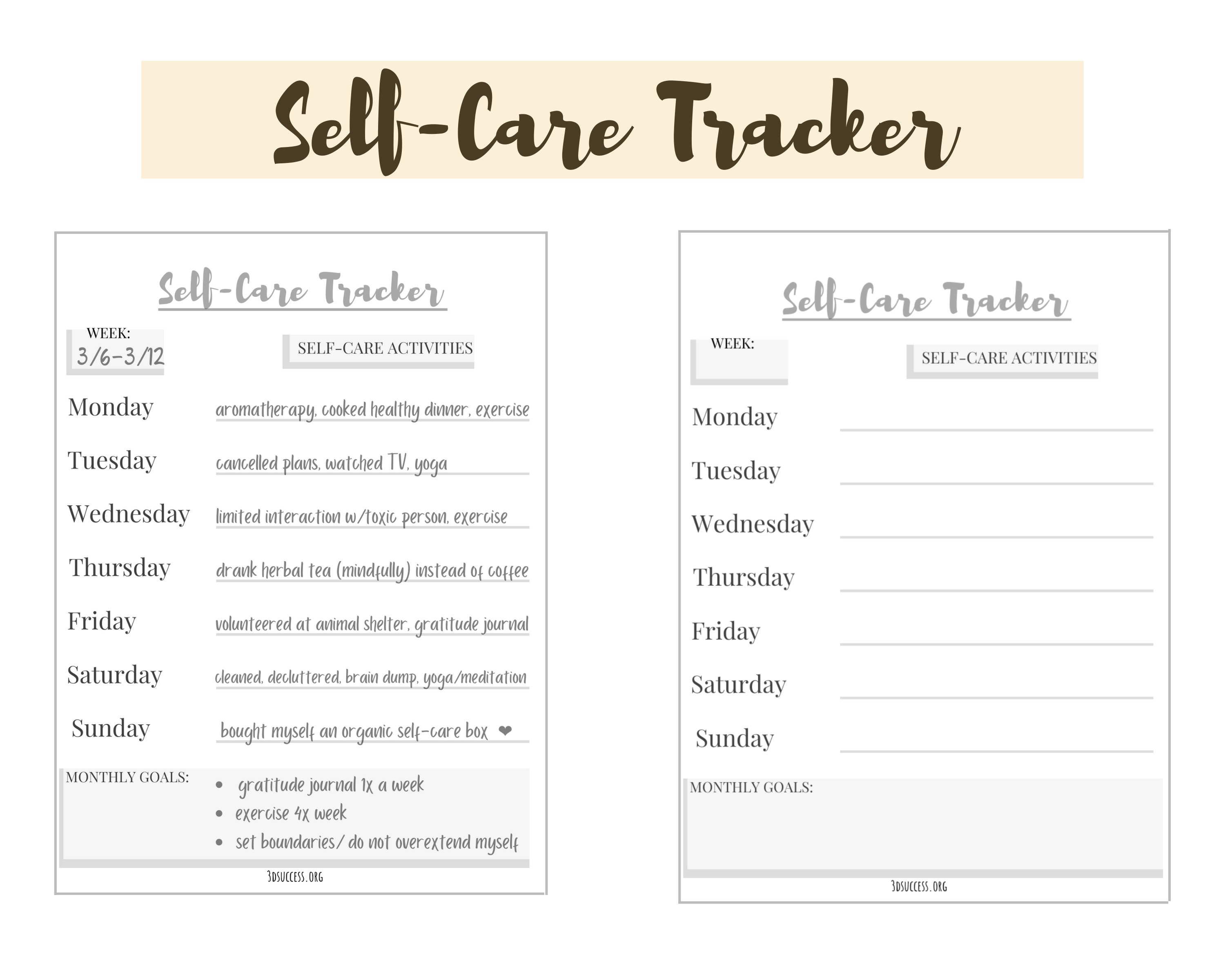 Self-care Checklist and Tracker / Daily and Weekly Self Care Printable ...