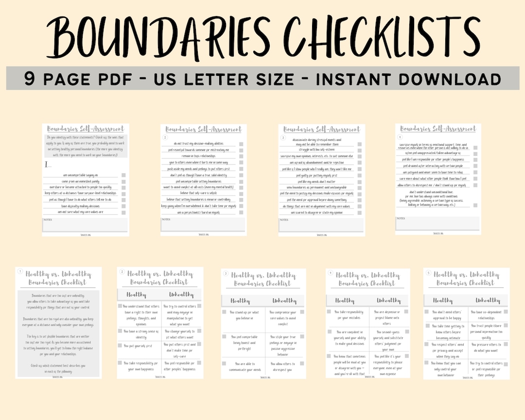 Setting Boundaries Checklists PDF / Printable Self-assessment / Healthy ...
