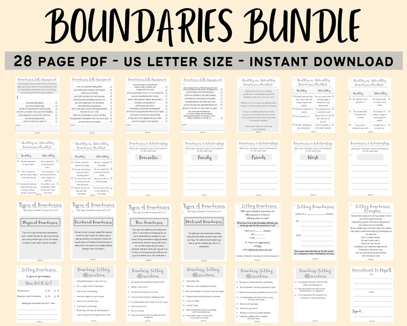 Boundaries Bundle / Healthy Vs. Unhealthy Boundary Checklist / Setting Boundaries Affirmations ...