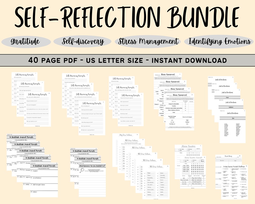 Self-growth and Reflection Worksheet Bundle Gratitude, Self-discovery ...