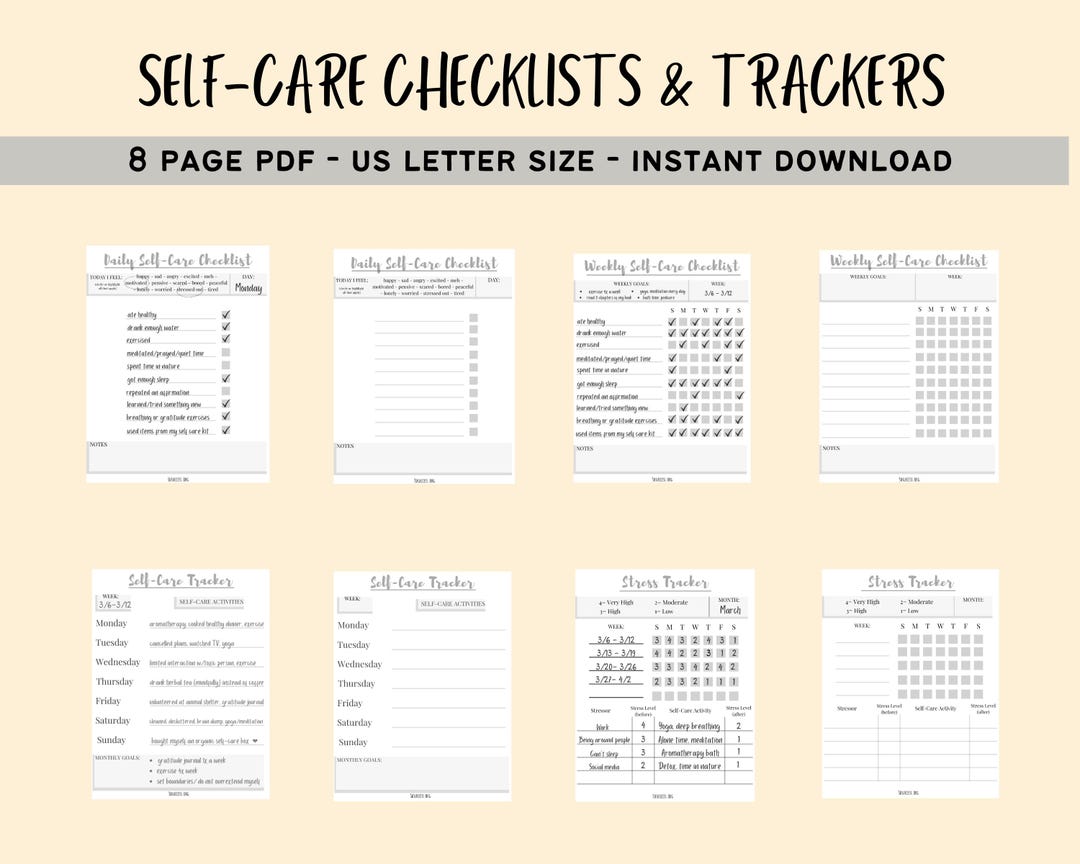 Self-care Checklist and Tracker / Daily and Weekly Self Care Printable ...