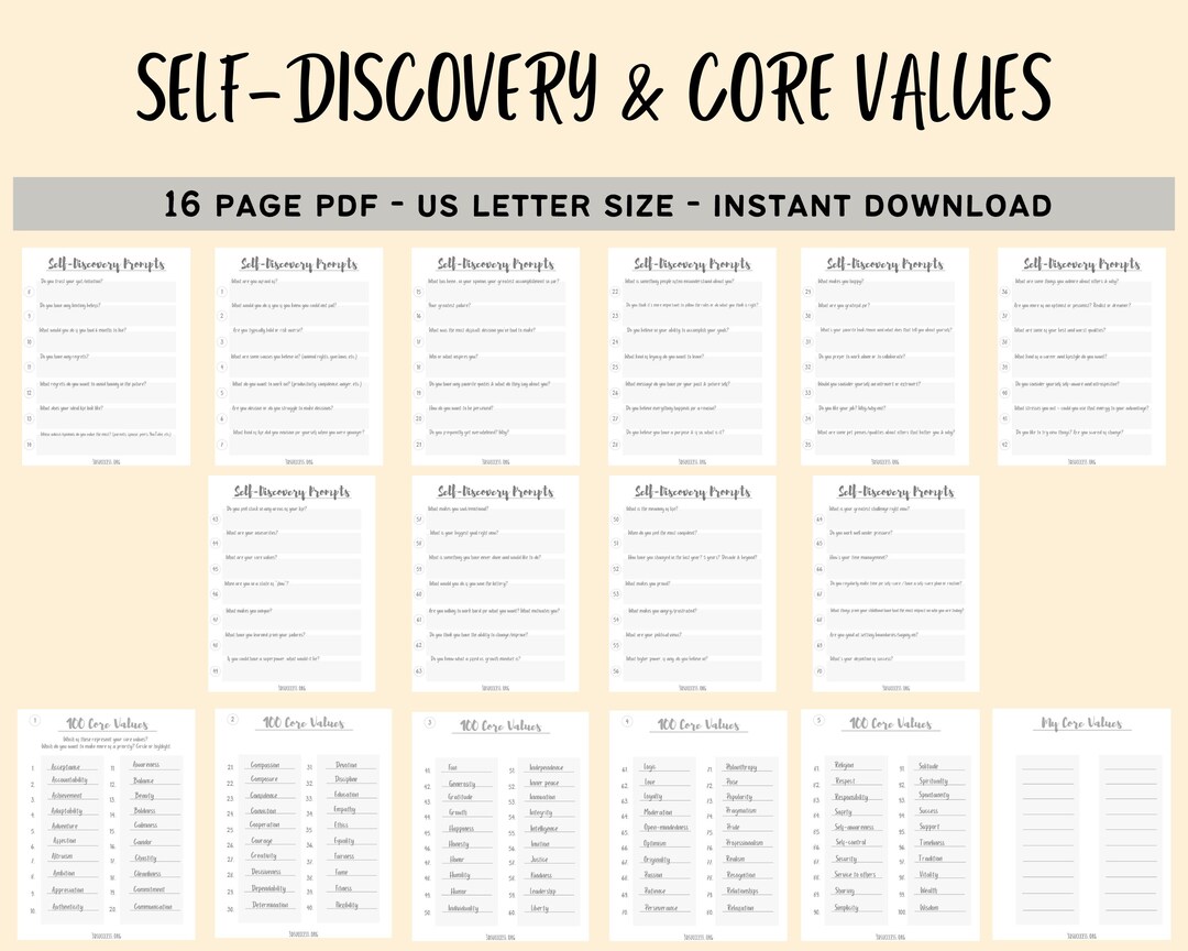 Self-discovery Questions for Personal Growth / Core Values List ...