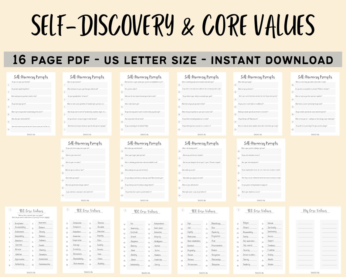 Self-discovery Questions for Personal Growth / Core Values - Etsy
