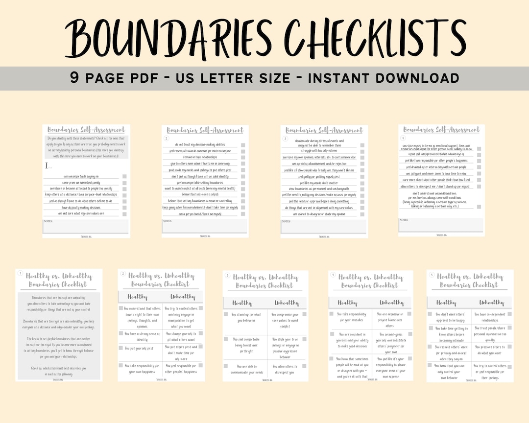 Setting Boundaries Checklists PDF / Printable Self-assessment / Healthy ...