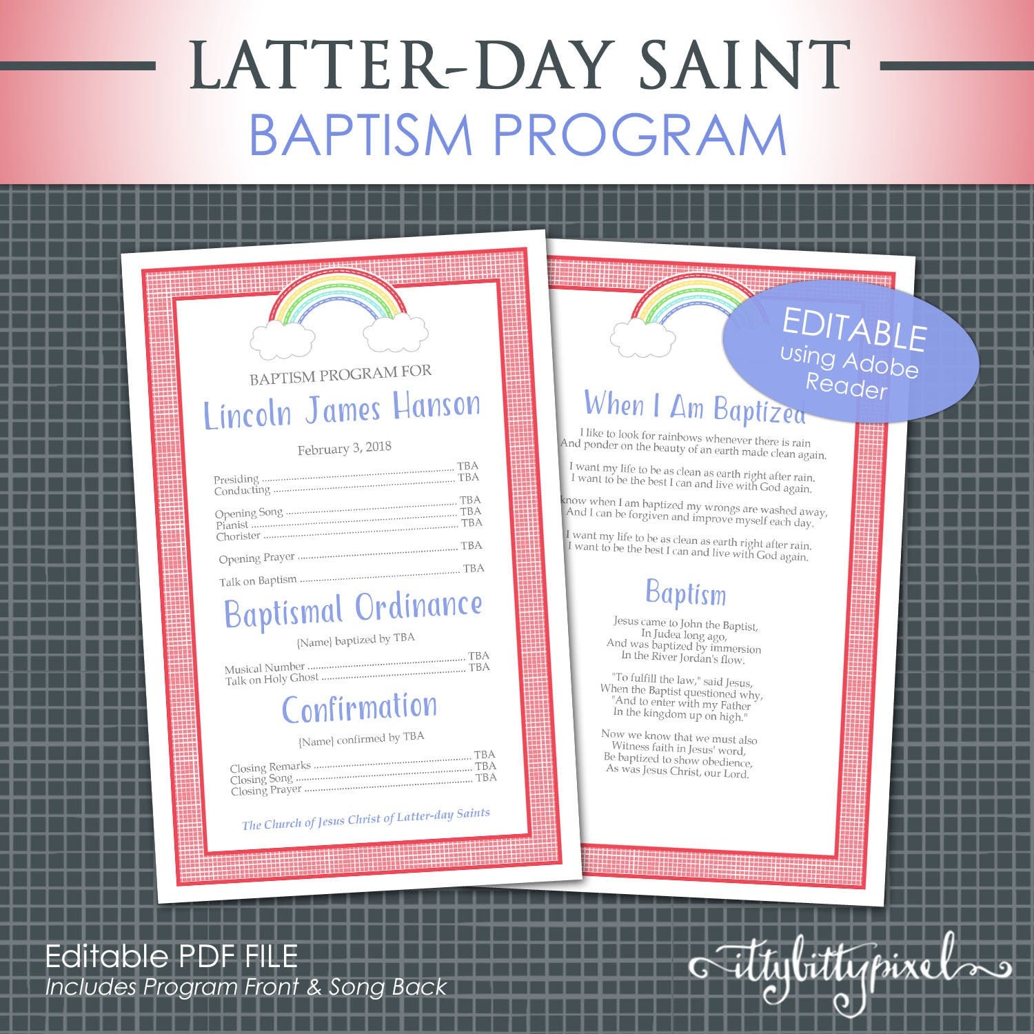 LDS Baptism Program - EDITABLE PDF Double Sided Half Page Printable ...