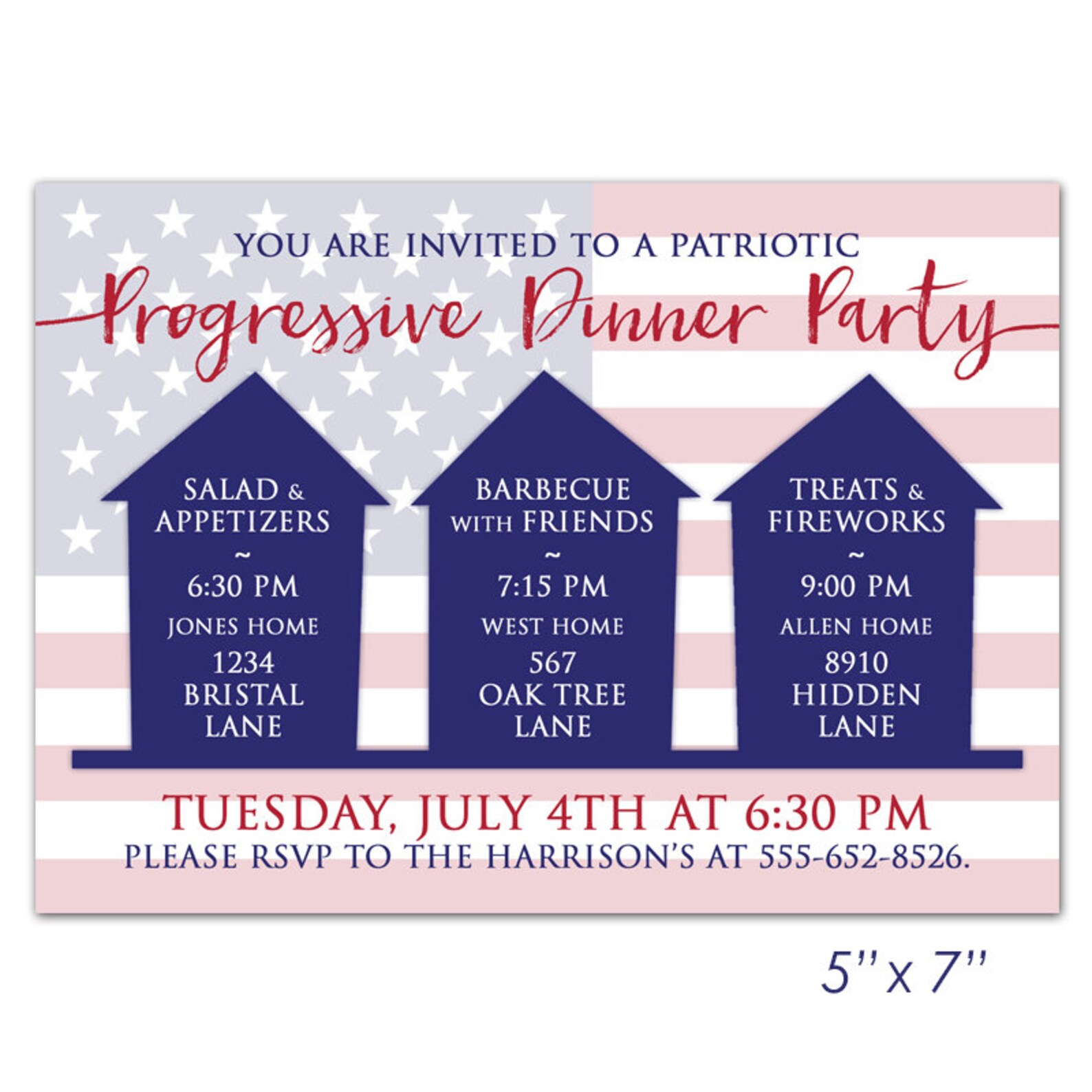 Progressive Dinner Party Invitation - Patriotic Fourth of July 4th ...